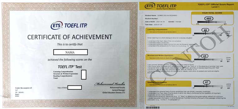 Certificate of Achievement TOEFL ITP