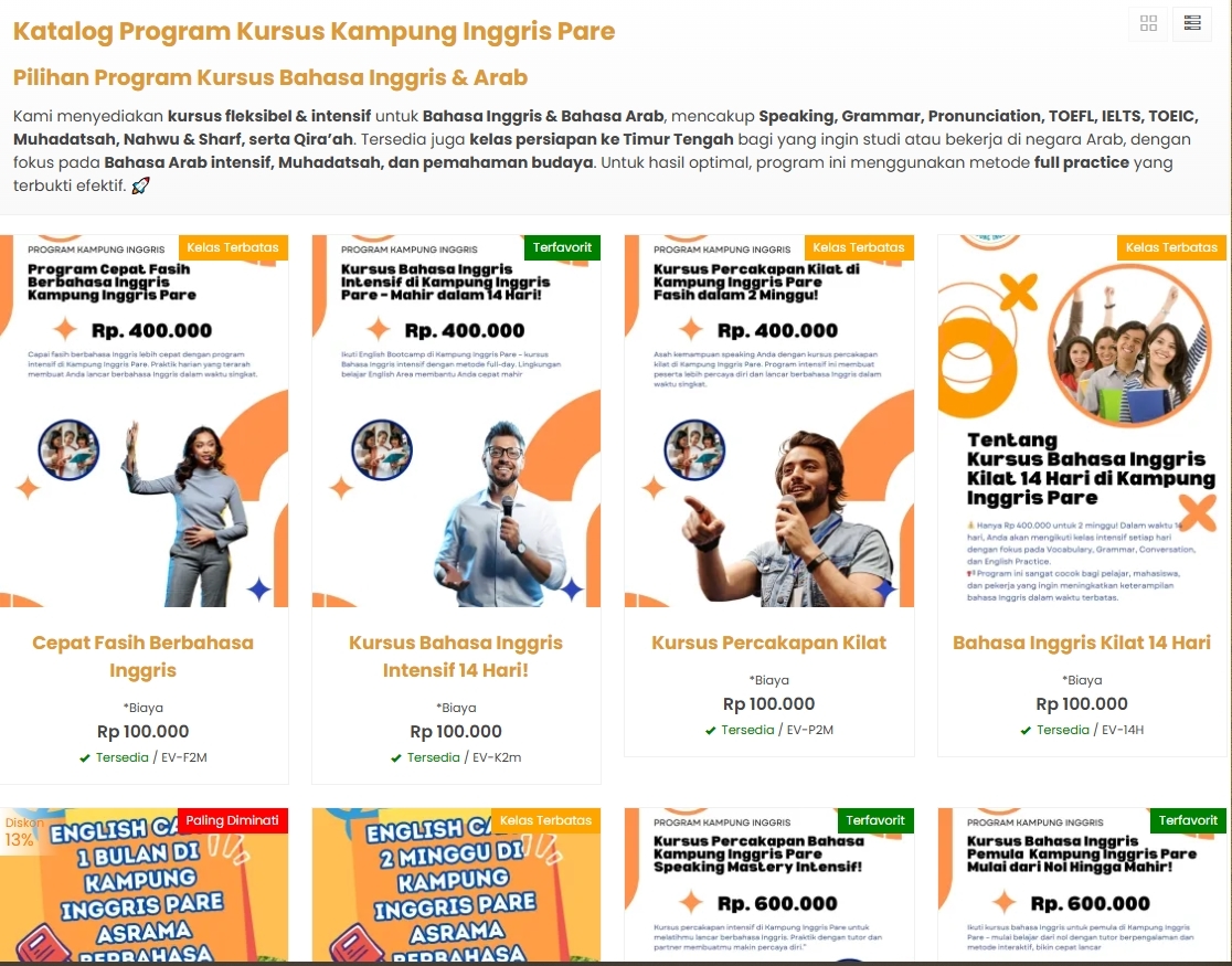 Katalog Program Kursus Kampung Inggris Pare 2025