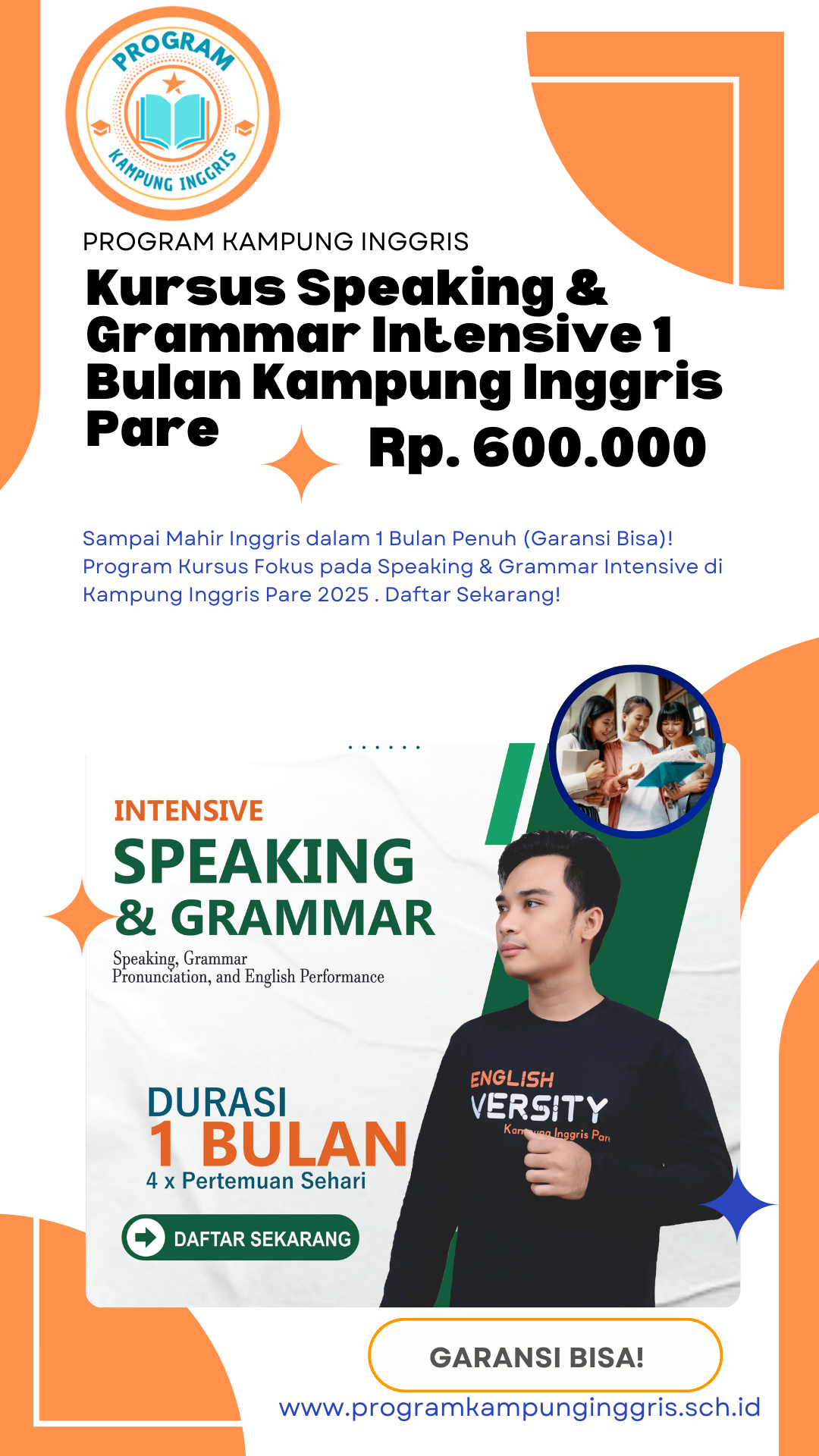 Speaking & Grammar Intensive 1 Bulan Kampung Inggris Pare 2025